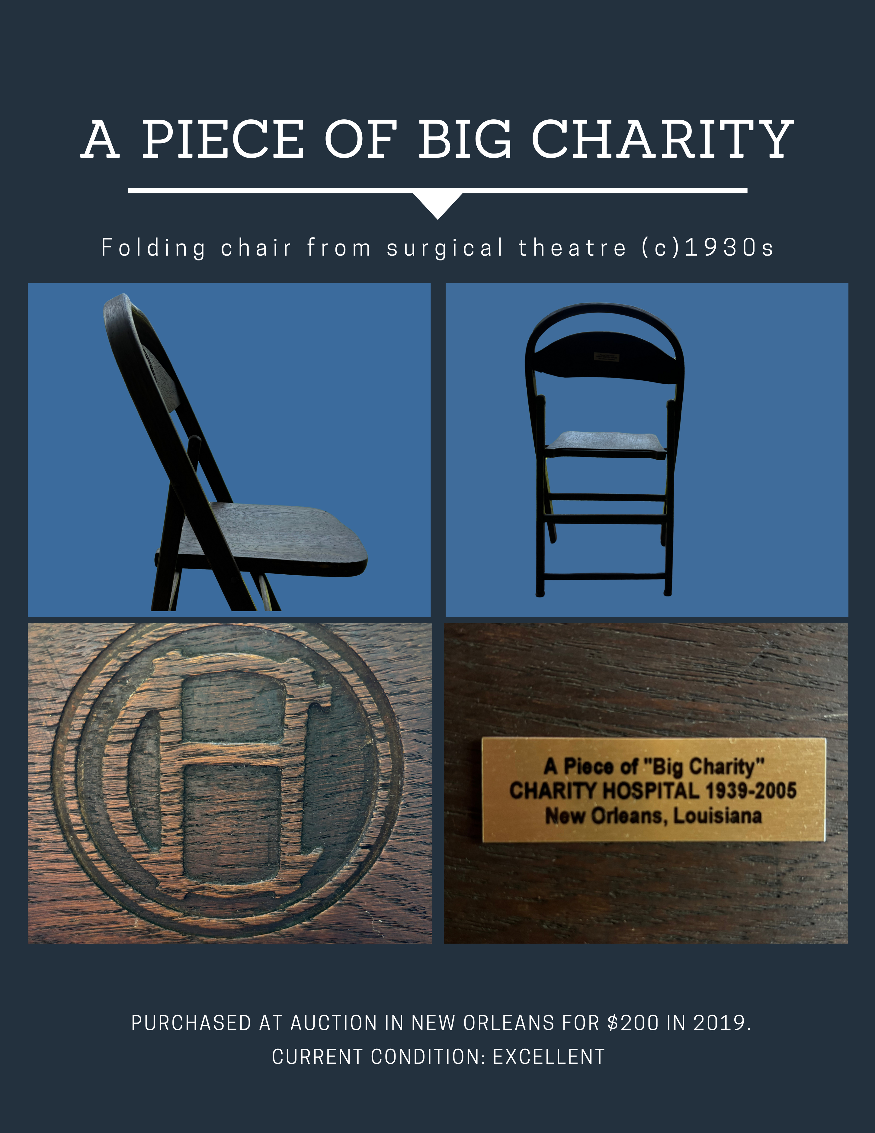 1930's Charity Hospital Surgical Theatre Folding Chair - Louisiana ...